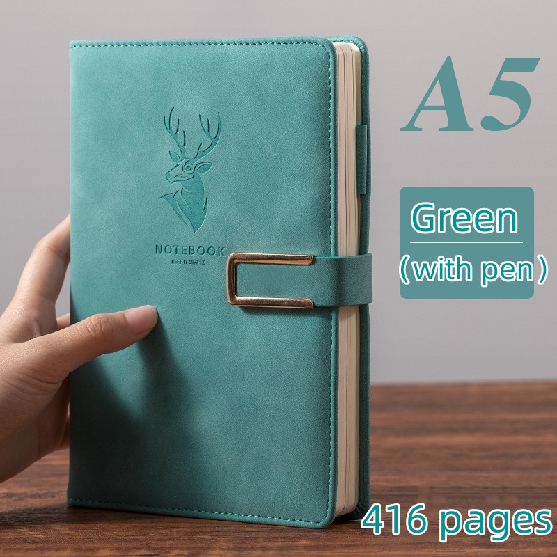 A5 Leather notebook with pen 416 Pages paper notepad big Thick cute ...