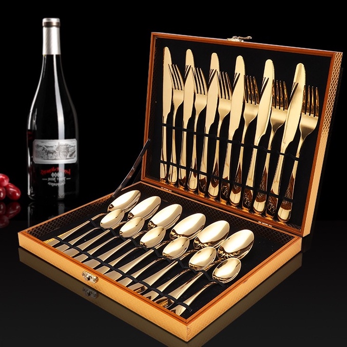 2024(COD)24/12 pieces/set luxury gold cutlery gold plated stainless ...