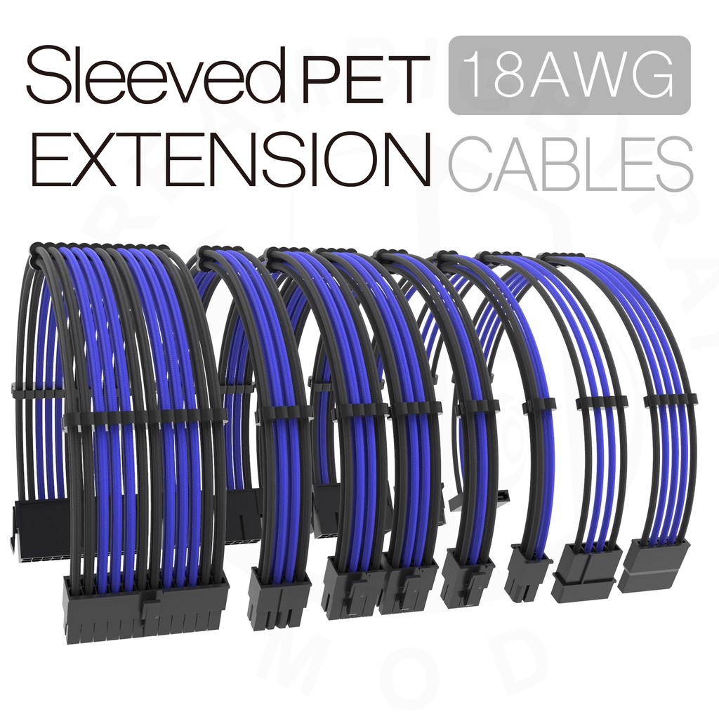 Sleeved 24 Pin PSU PC Power Extension Cable blue black | Shopee Philippines