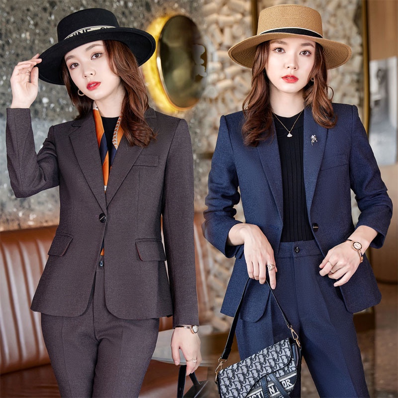 Long Sleeve One Button Commuter Slim-Fit Temperament Trousers Suit ...