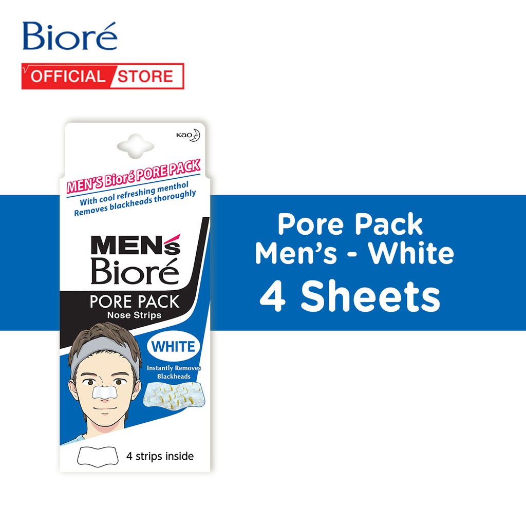 Biore Pore Pack Nose Strips - Men's White with Menthol for Blackheads ...