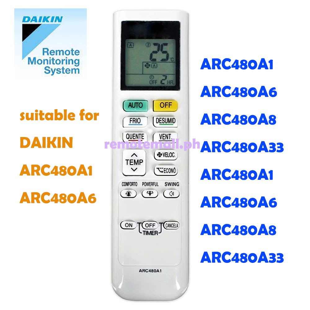 Air conditioner remote control Daikin inverter ARC480A1 ARC480A6 ...