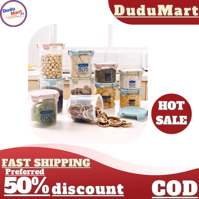Plastic Sealed Food Storage Container Seal Pot Seasoning Airtight Jar ...