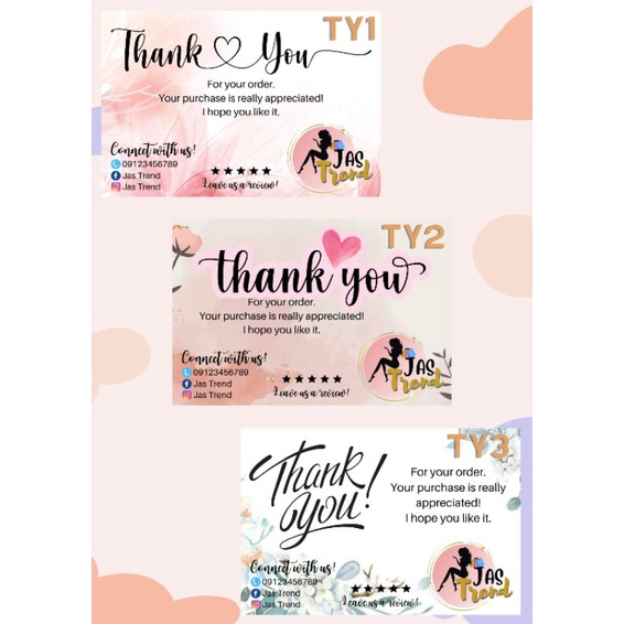 CUSTOMIZED THANK YOU CARD (50pcs/pack) | Shopee Philippines