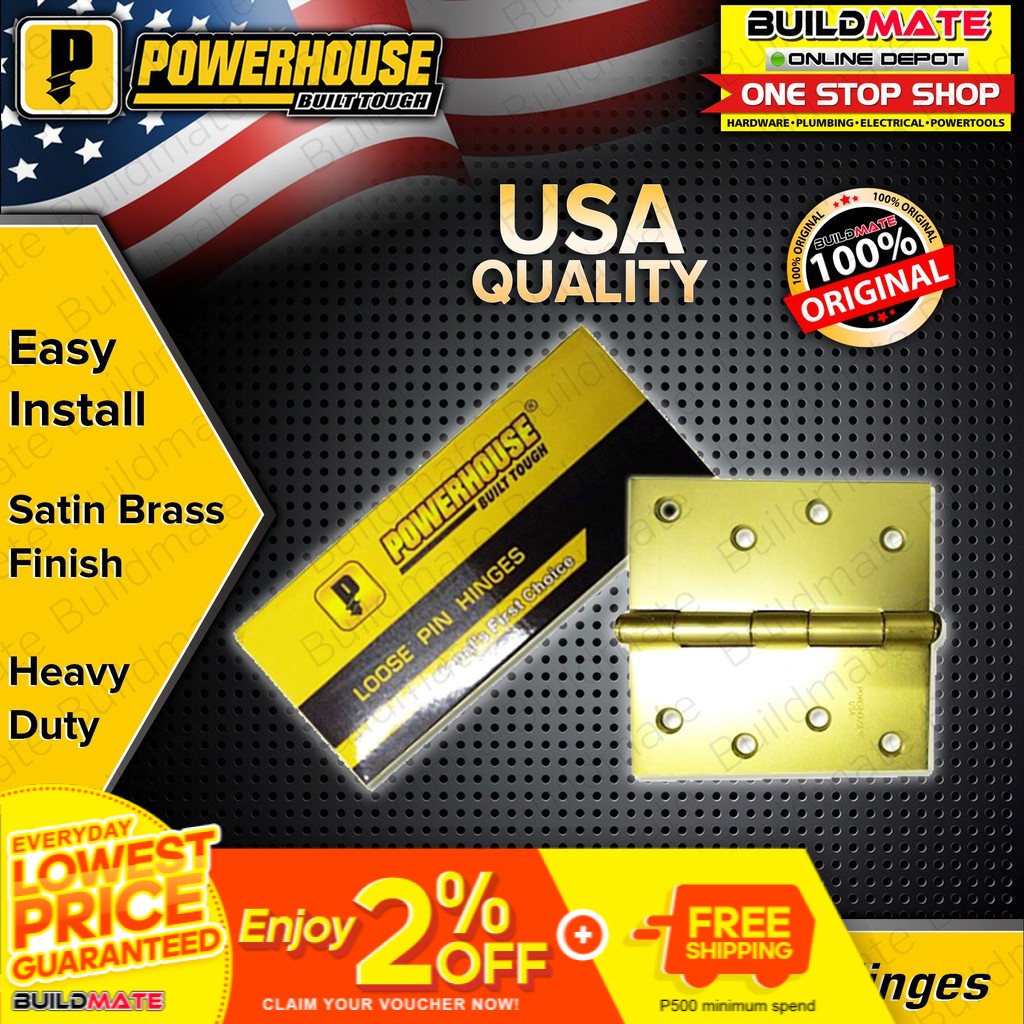POWERHOUSE USA BRASS Loose Pin Hinges in Box for Door or Cabinet DIY 3 ...