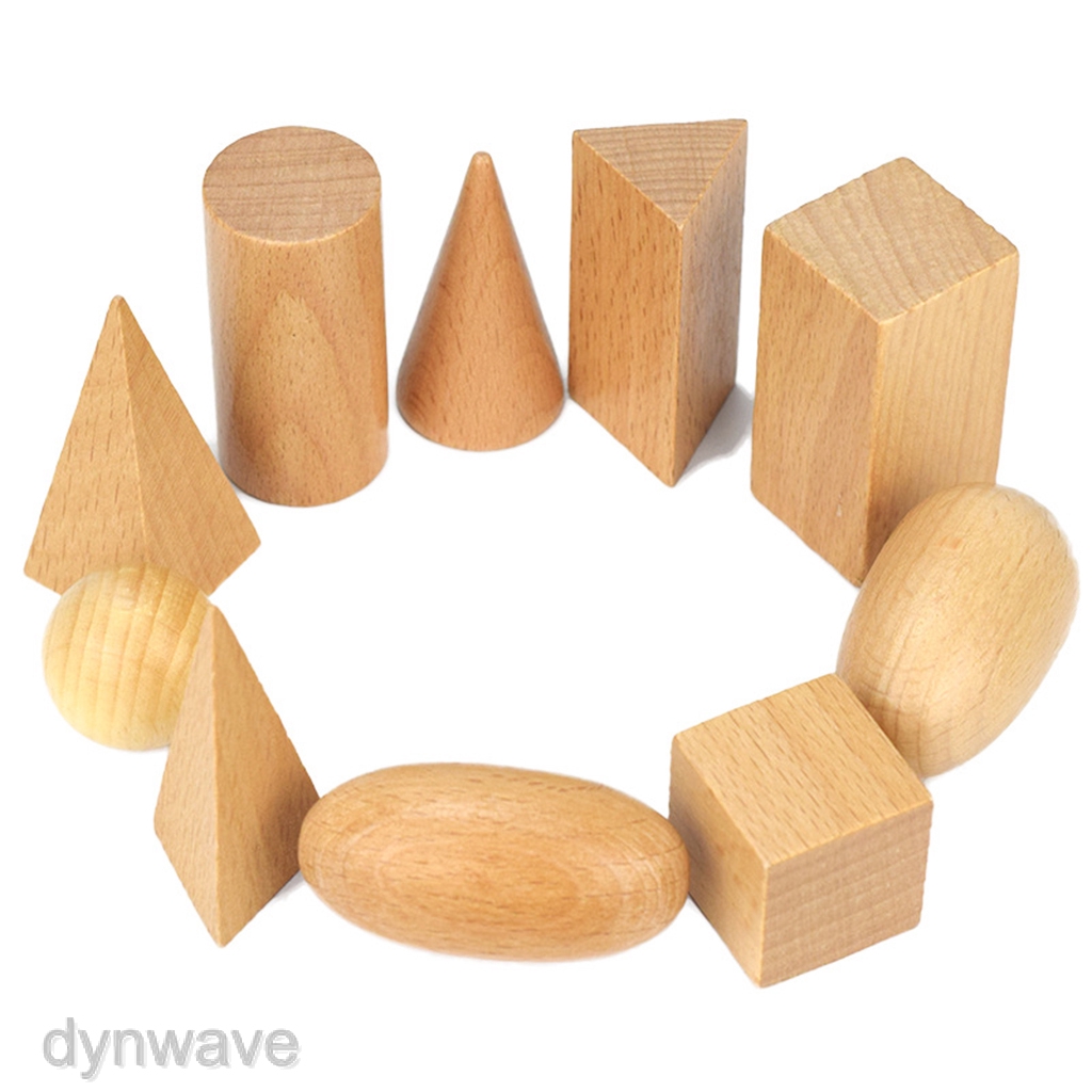 Wooden 3D Shapes Geometric Solid Blocks Preschool Learning Toys, Set of ...