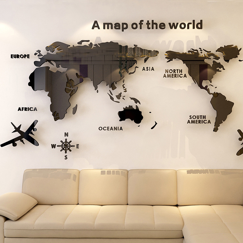 European Version World Map Acrylic 3D Wall Sticker For Living Room ...