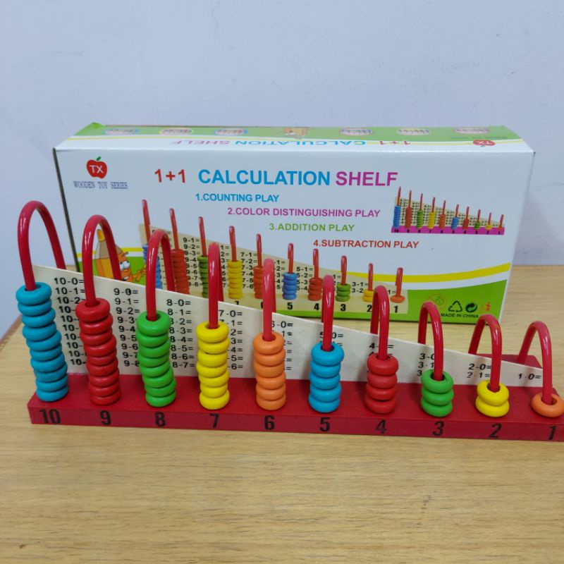 Wooden Abacus Calculation Shelf With Counting Addition Subtraction