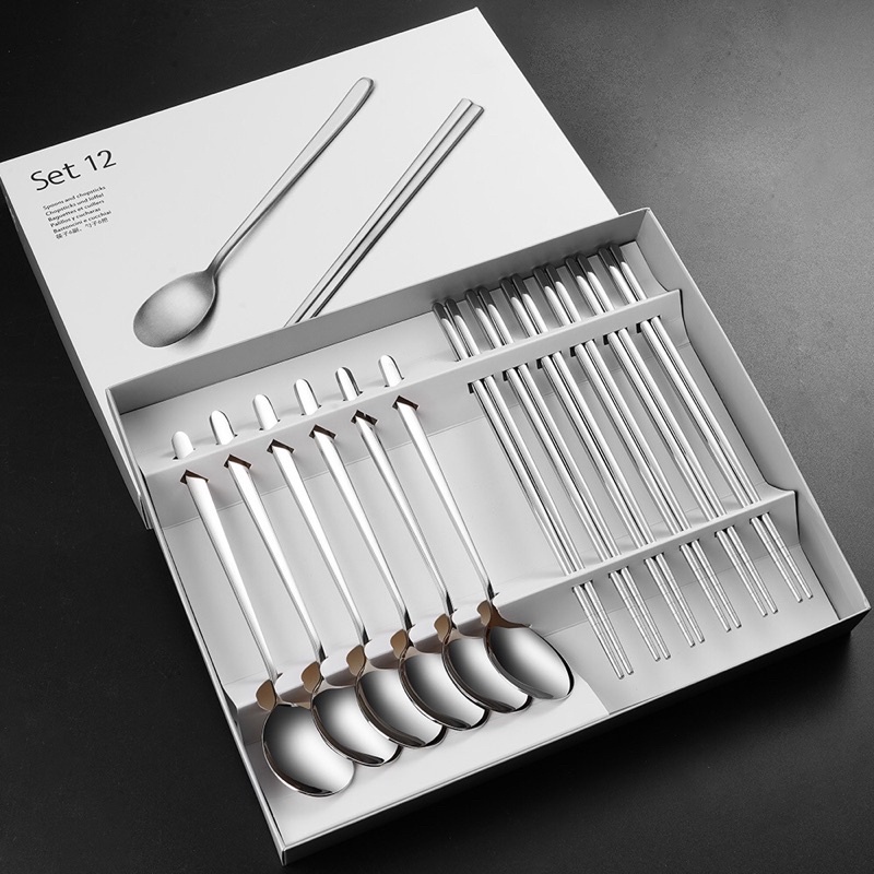 Korea Stainless Utensil 12 Pieces Korean Chopsticks Spoon Set Genuine ...