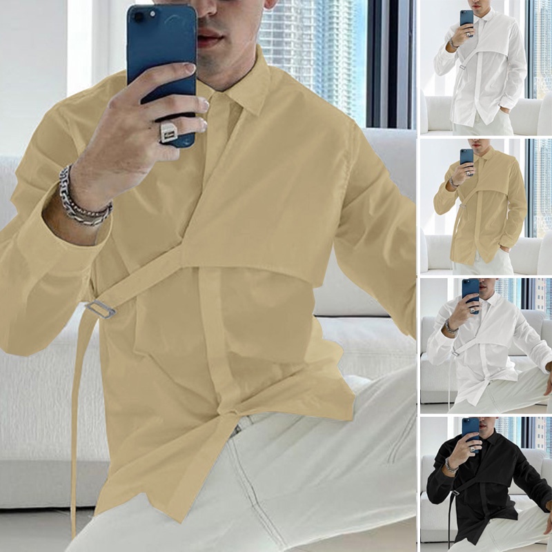XMAN Men Long Sleeve Patchwork Irregular Design Casual Shirts | Shopee ...