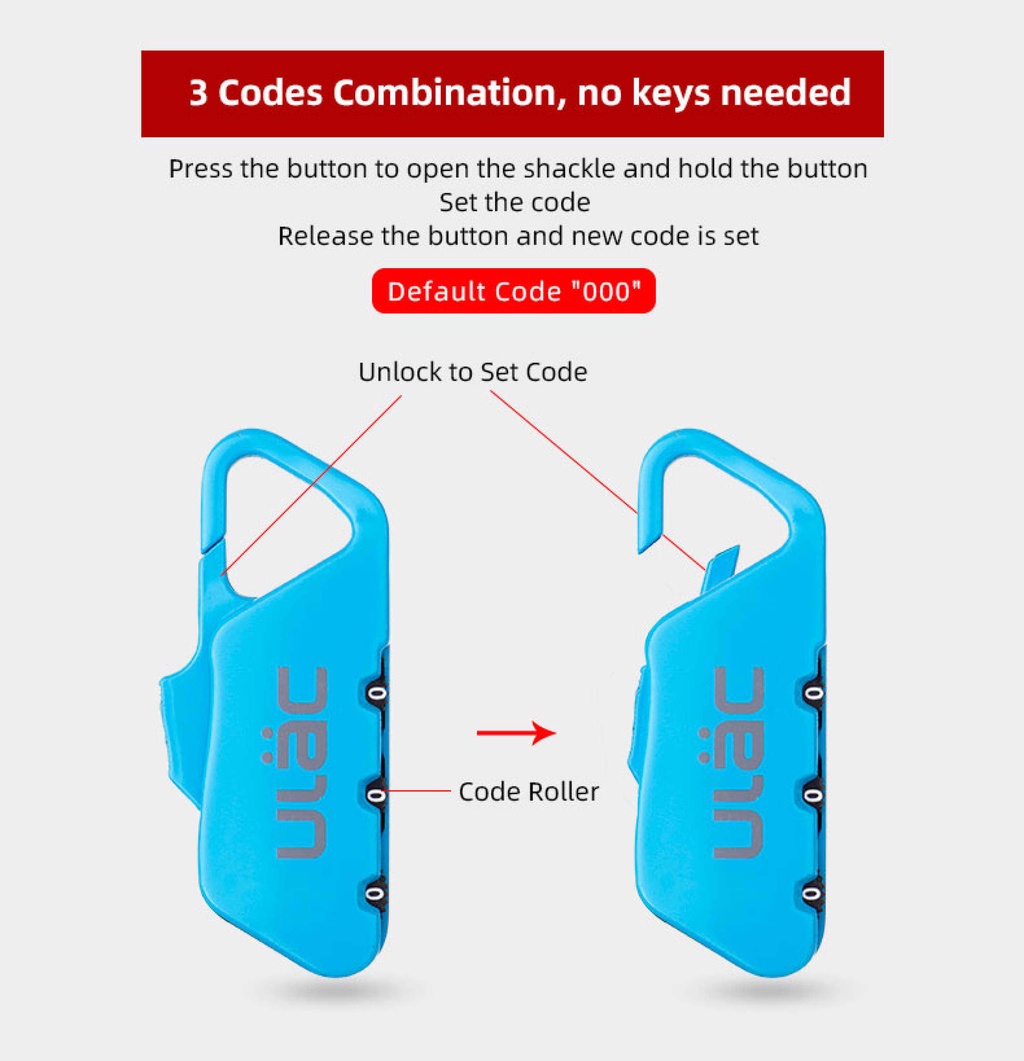 Cycling Combo Lock 3 Digits Combination Resettable Spiral Cable ...