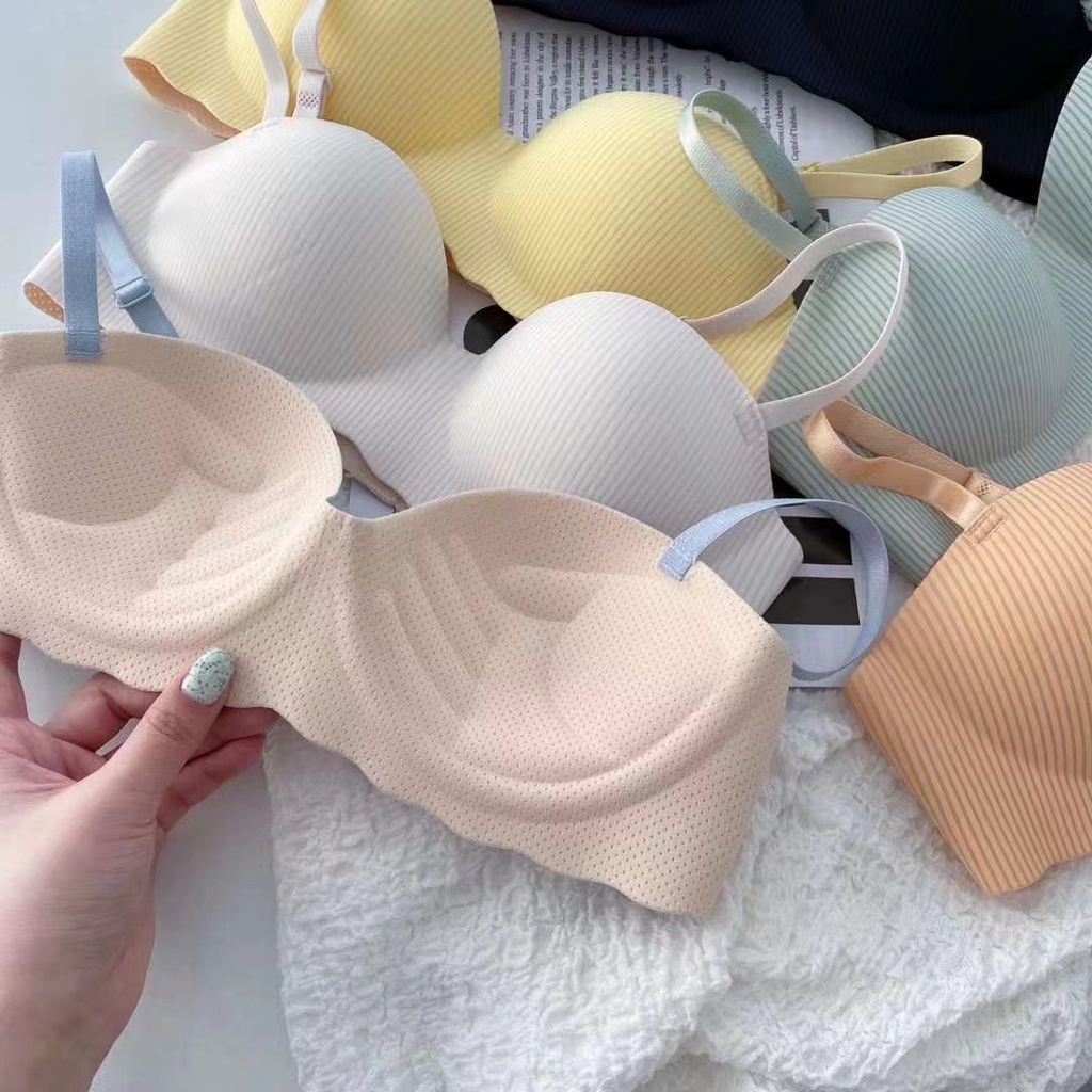 FASHION Summer light and small chest gathered comfort simple bra push ...