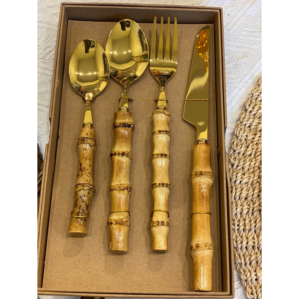 4-pc Bamboo Cutlery Set | Shopee Philippines