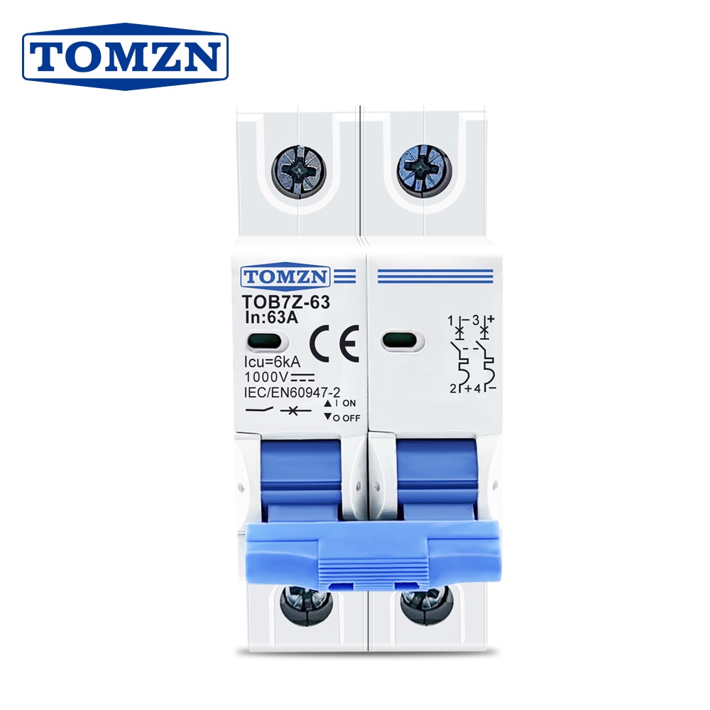 TOMZN 2P DC 1000V Solar Mini Circuit Breaker DC MCB for PV System 16A 20A 25A 32A 40A 50A 63A ...