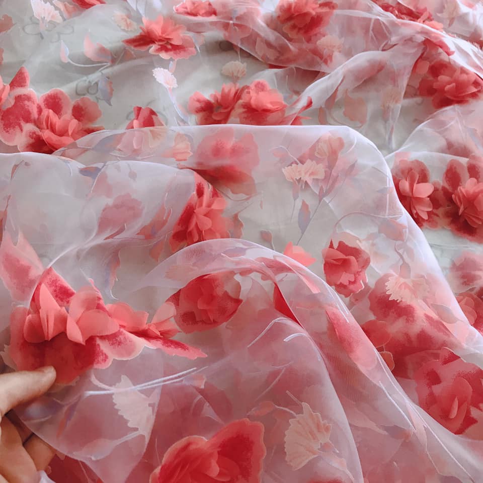 3d floral chiffon fabric, size 1m5, made of glass chiffon with 3D ...