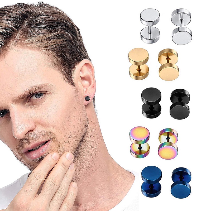 Stainless Steel Round Barbell Ear Stud Piercing Earrings Punk Earrings ...