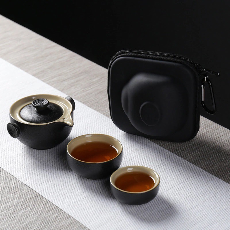 Stoneware Japanese Style Black Tea Set Travel Tea Set Portable | Shopee ...