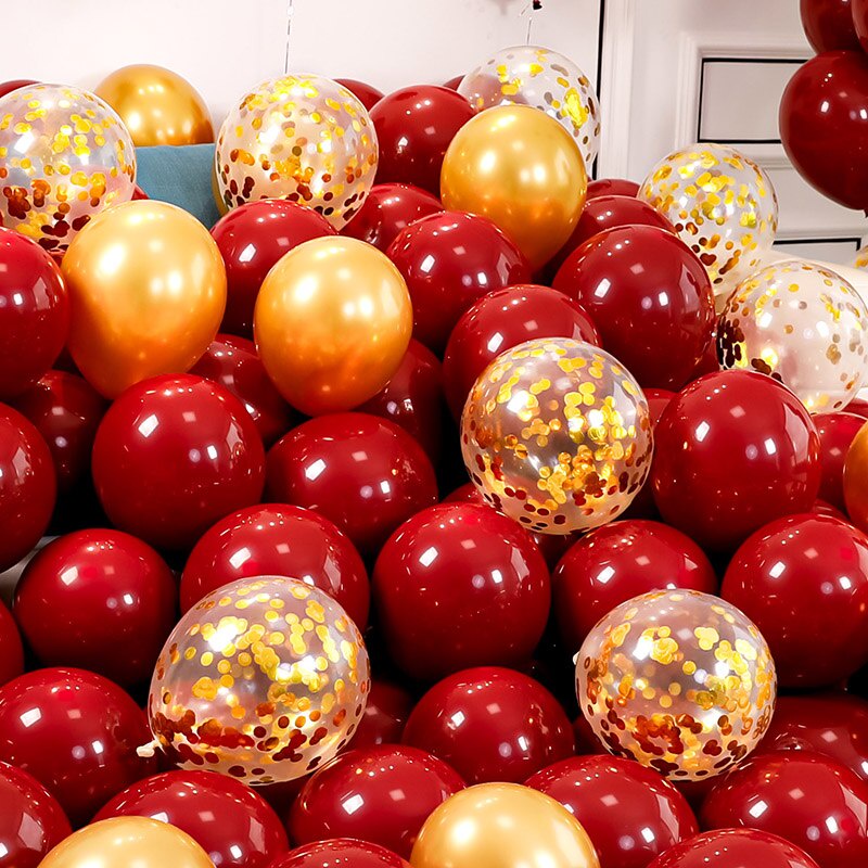 30pcs Wedding Decoration Latex Balloons Golden Ruby Red Balloon ...