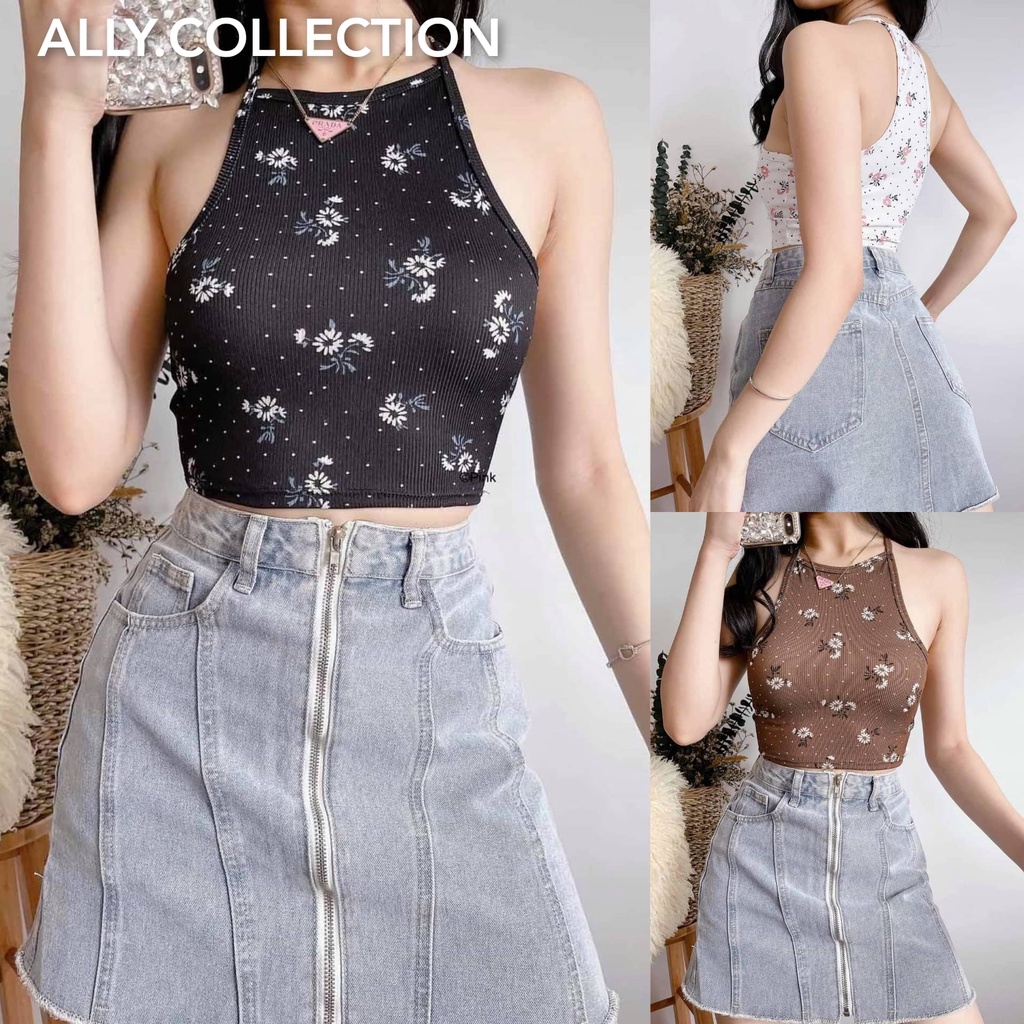 HALTER XX Floral Summer Sando Tank Crop Top Ally.Collection | Shopee ...