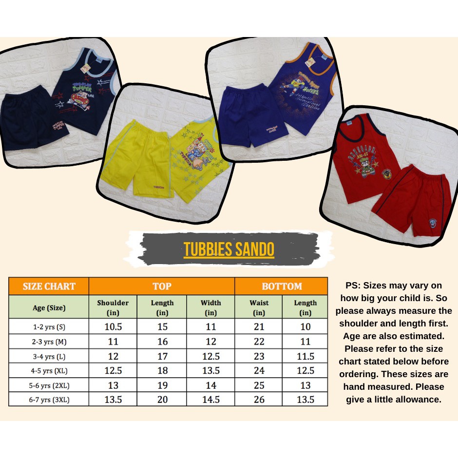 Tubbies TS Kids Boys Sando and Shorts ASSORTED Baby Boys Clothes ...