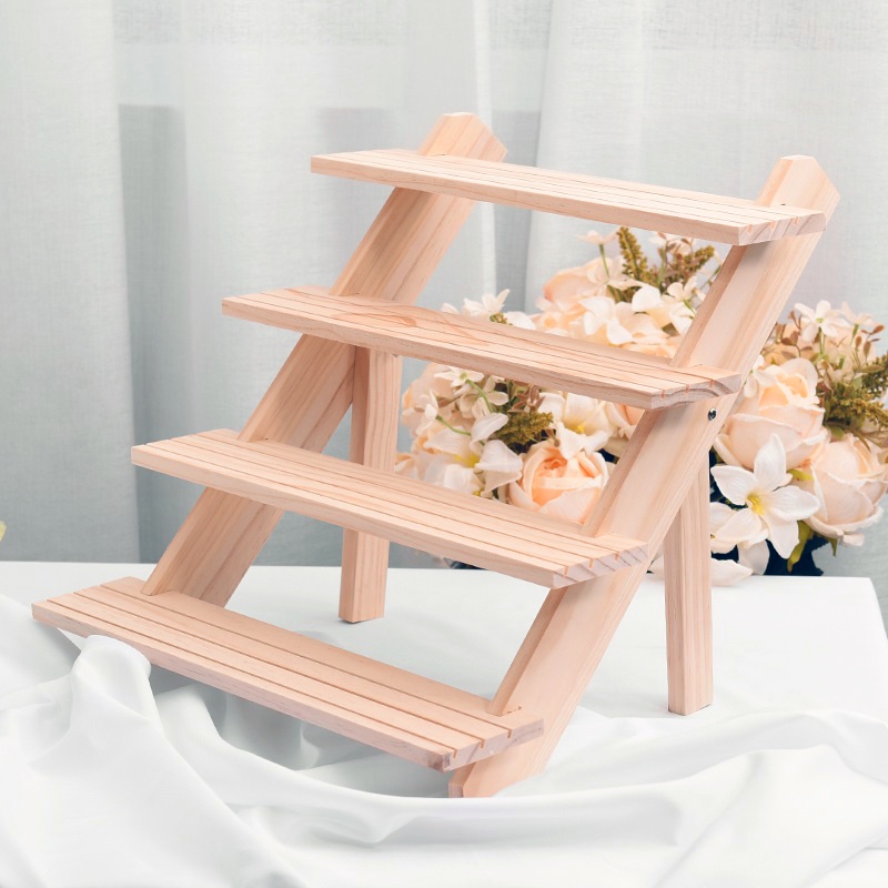 4-layer ladder display storage rack indoor and outdoor solid wood plant ...