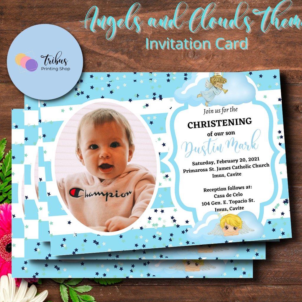 Blue Angels Themed Christening/Baptismal Invitation | Shopee Philippines