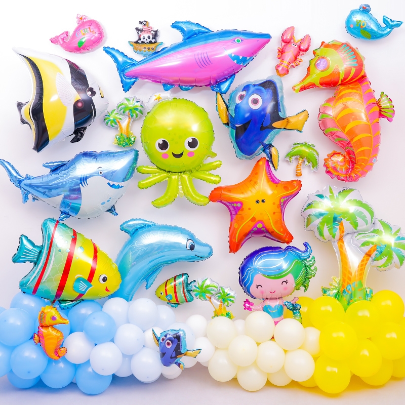Ocean Theme balloons party decorations Shark Balloons Dolphin Seahorse ...