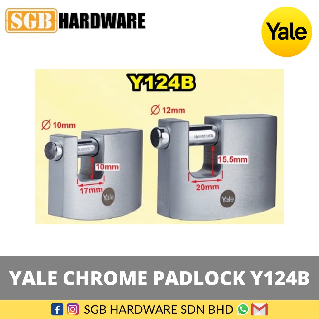 Yale Y124B Silver Series Outdoor Brass/Satin Straight Shackle Padlock (Boron Shackle) (60mm ...