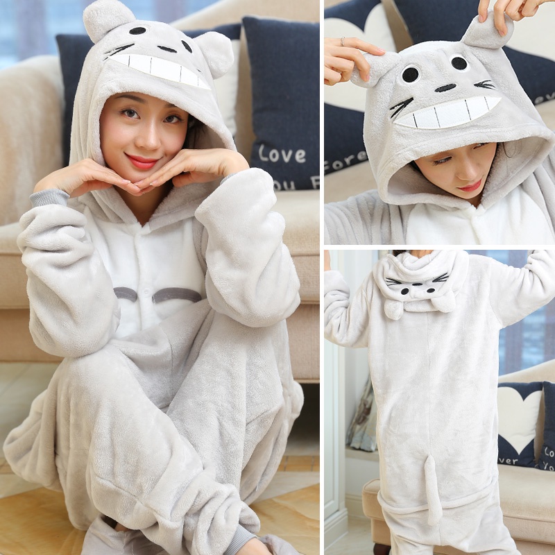 Unisex Kigurumi Unicorn Stitch Panda Pikachu Totoro Tiger Cartoon Flannel Pajamas Women Men ...