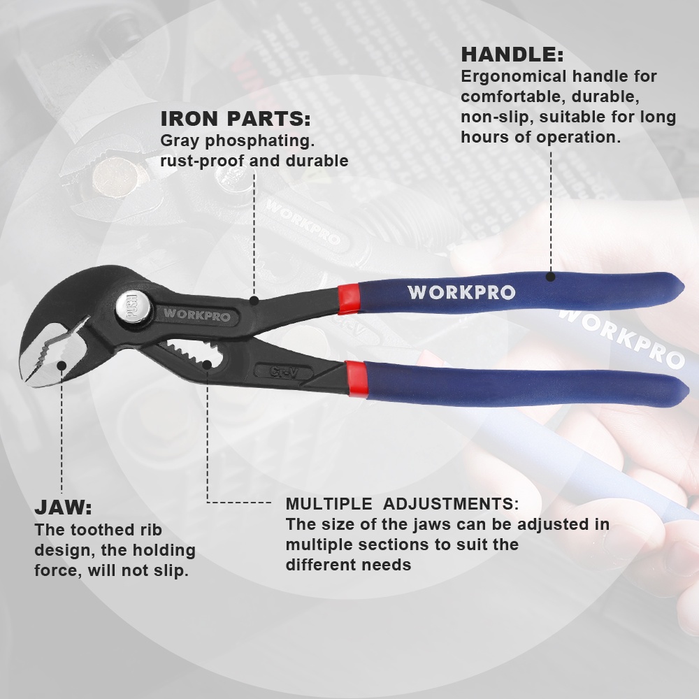 Workpro 7 "10" Pliers, Combination Pliers, Pipe Grip Pliers, Extension ...