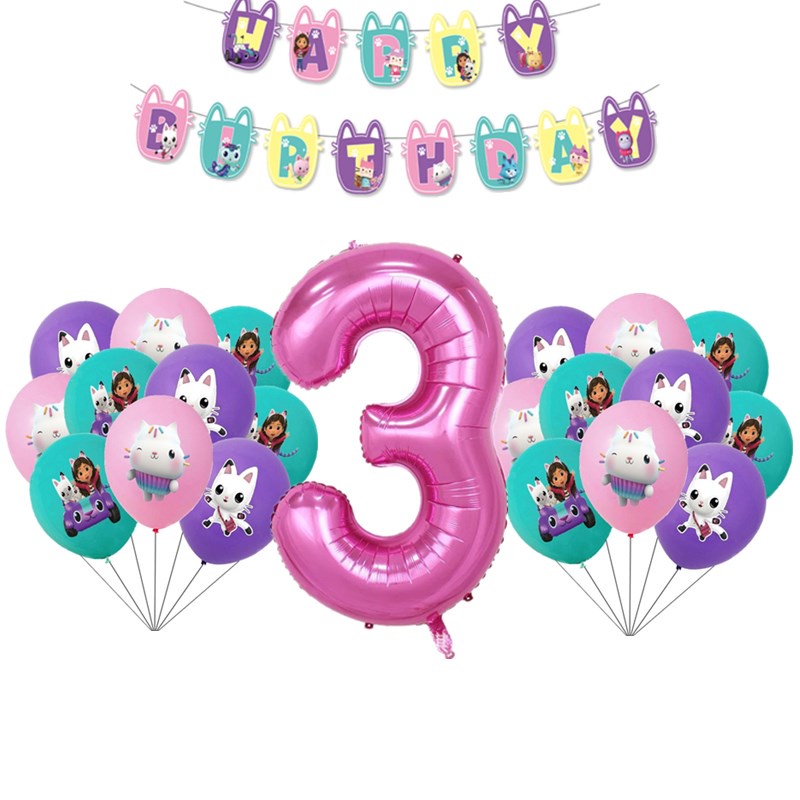 Gabby Dollhouse Birthday Decorations 32inch Number Balloons Cat Theme