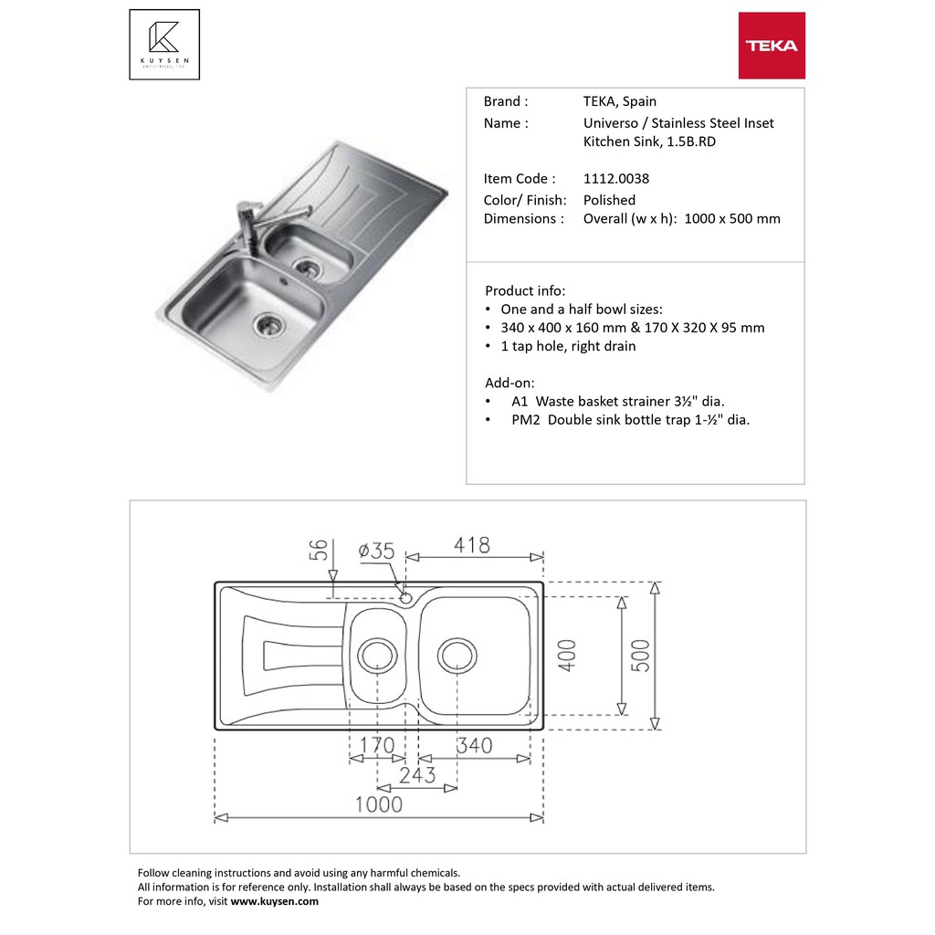 TEKA Universo 1.5B.RD Inlay Sink by Kuysen | Shopee Philippines