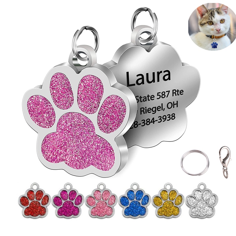 Personalized Dog Cat Tags Paw Free Customize Stainless Steel Puppy ID ...