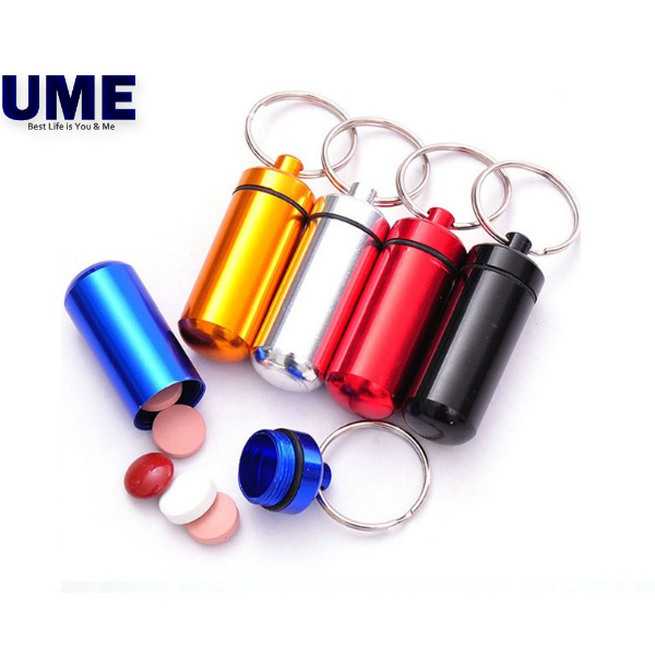 Key Chain Storage Box Aluminum Waterproof Pill Box Holder Time Capsule ...