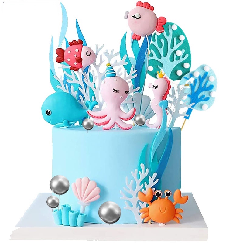 Cute Sea Animals Cake Topper Octopus Seahorse Cake Decor Mermaid Party ...