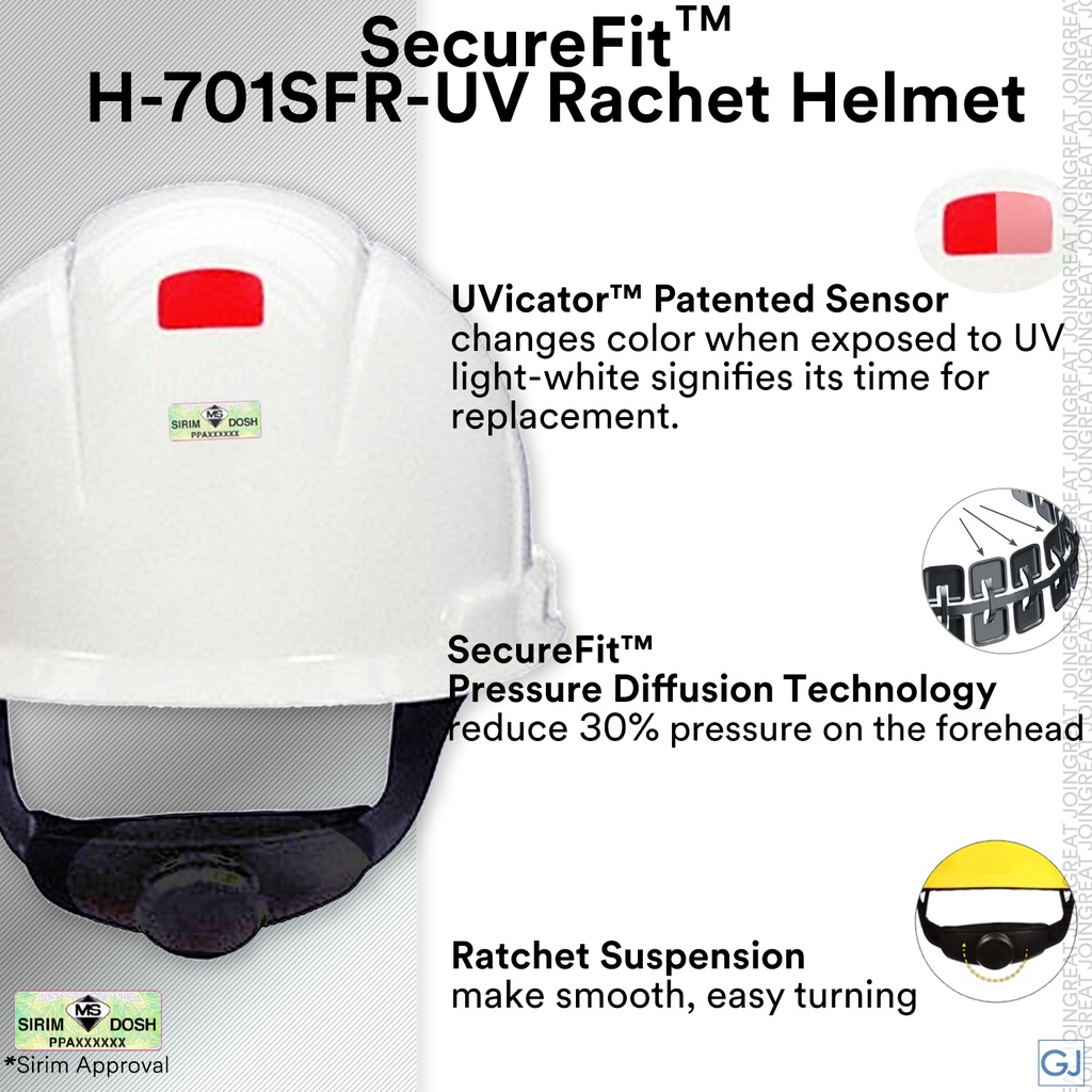 3M H-701SFR-UV 3M Safety Helmet Short Brim Hard Hat / 4-Point ...