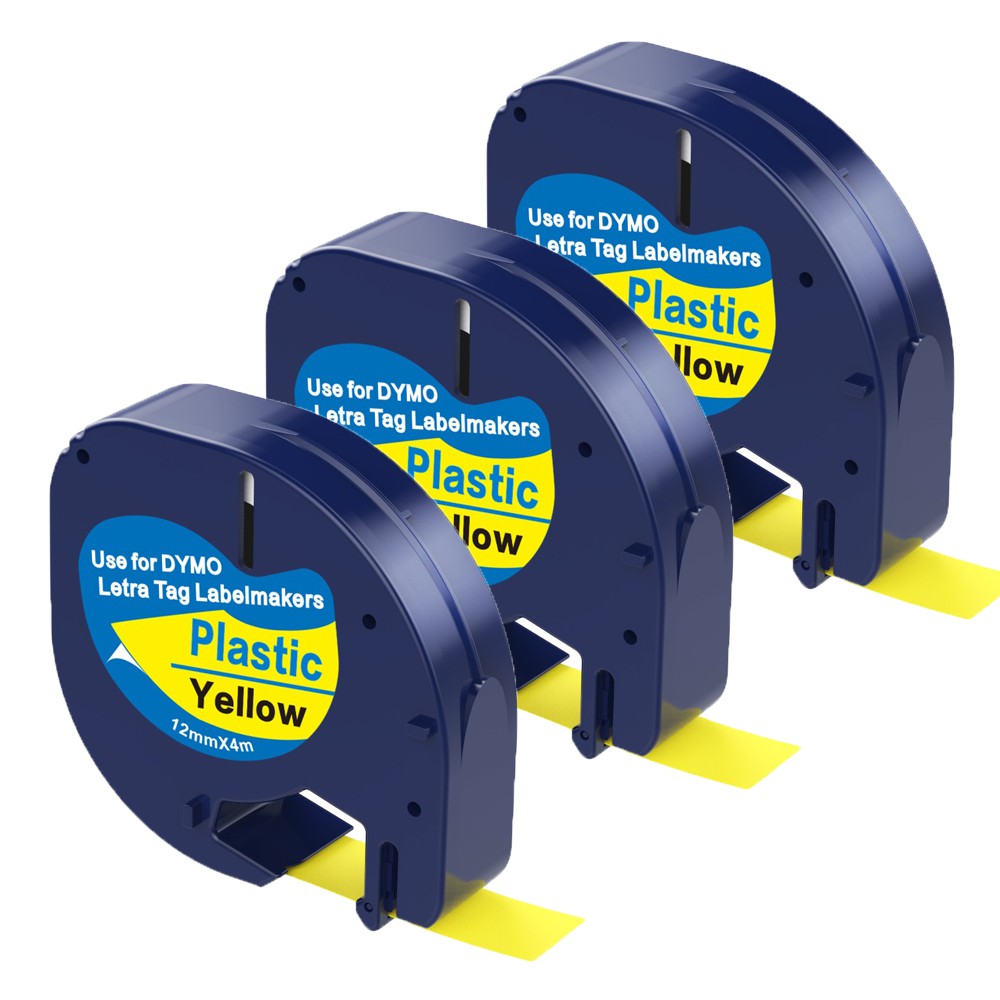 3 Pack Compatible DYMO LetraTag Refills 91332 S0721620 Black on Yellow ...