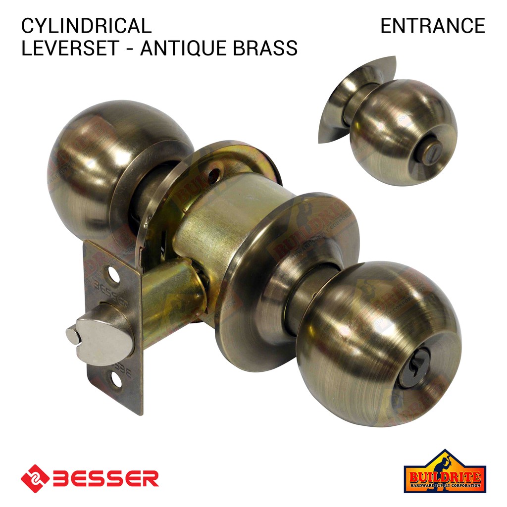 BESSER K5871E CYLINDRICAL DOOR KNOB LOCKSET ENTRANCE ANTIQUE BRASS ...