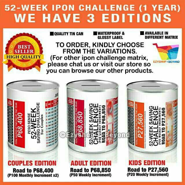 52 Week Ipon Challenge Alkansya (Available in Couples, Adult and Kids ...
