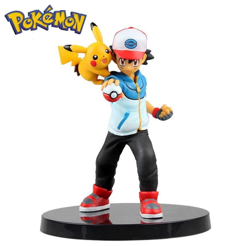 Pokemon Pocket Monsters Ash Ketchum with Pikachu Statue Figure Model ...