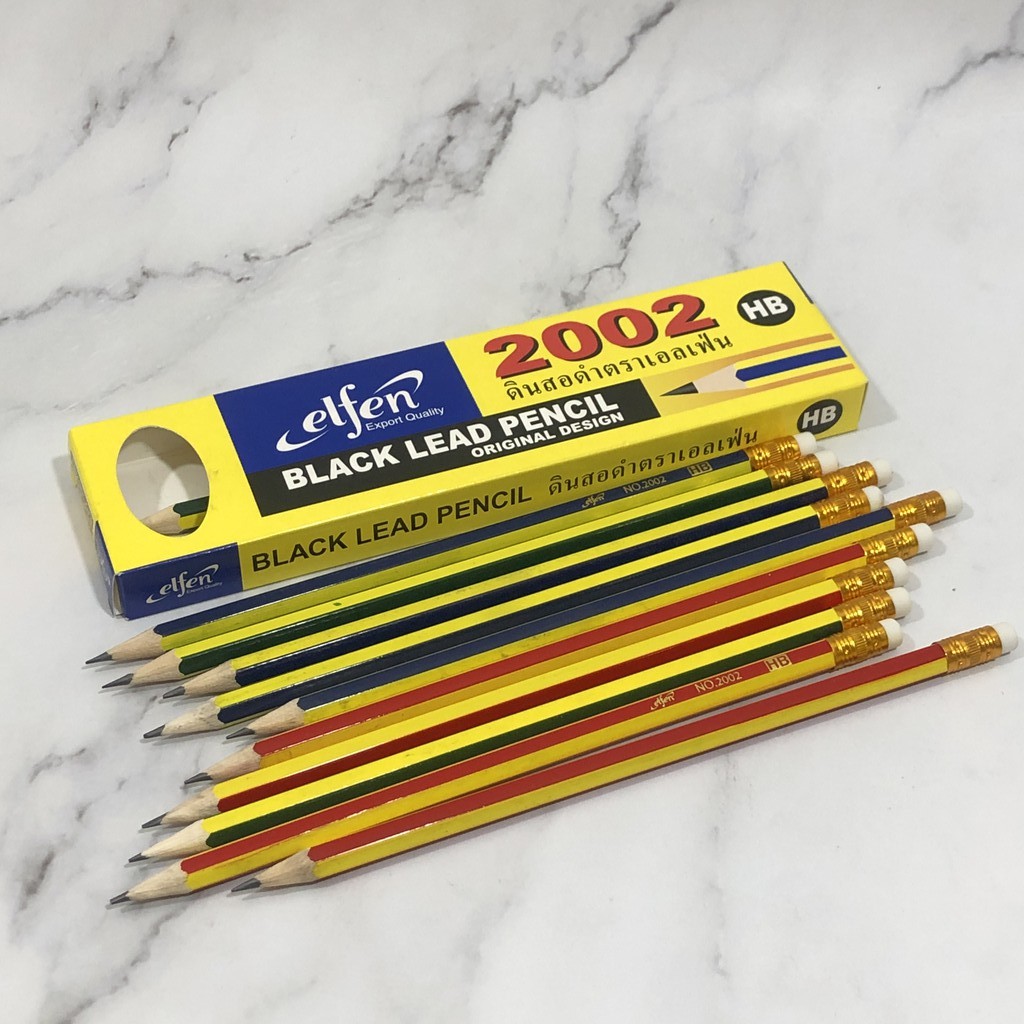Elfen Pencil With Eraser Head (12 Bars Per Box) HB Assorted Colors ...
