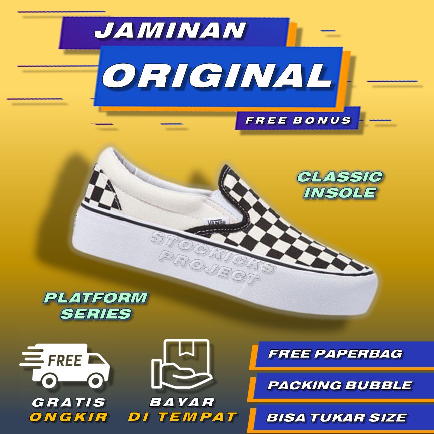 Vans Slip On Platform Checkerboard Black White Classic Original ...