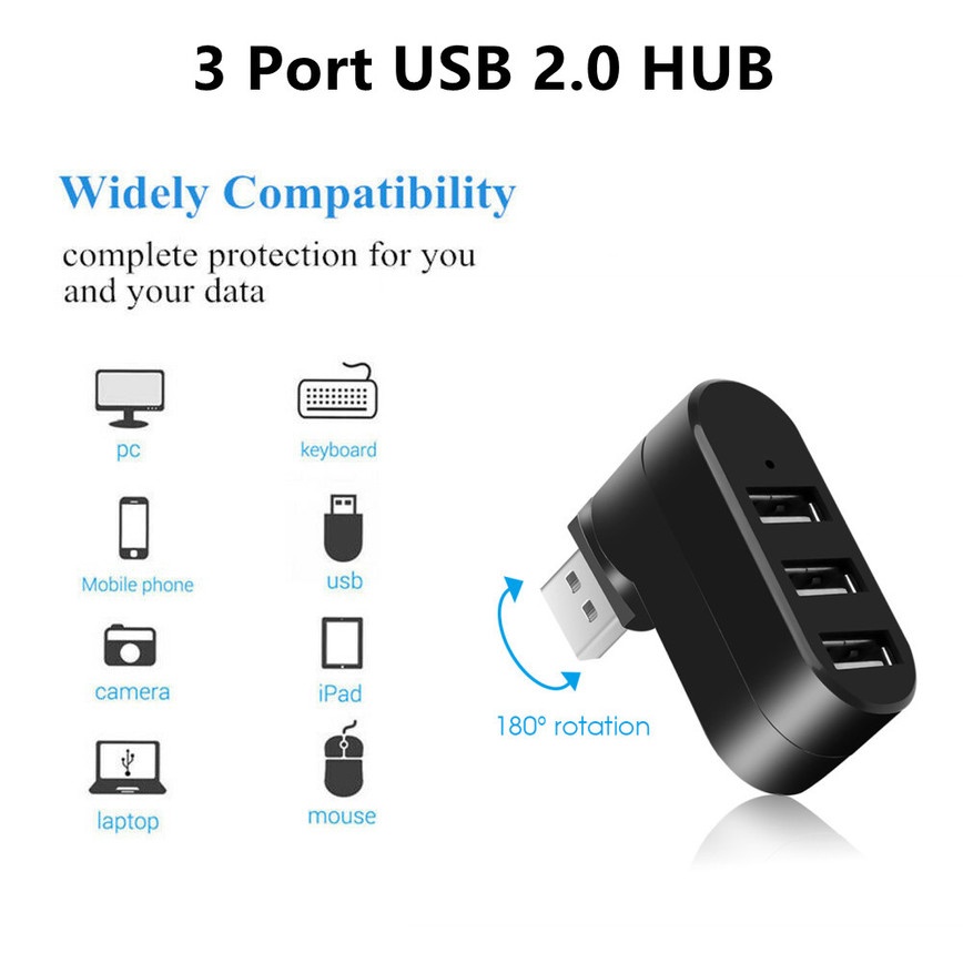 Rotate Mini Universal 3 Port USB 2.0 Hub Adapter 3 Swivel Port USB 2.0 ...