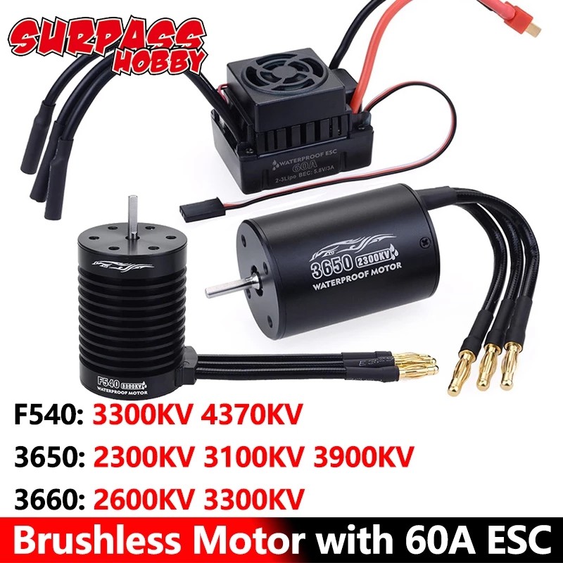 SURPASS HOBBY Combo F540-V2 3650 Waterproof Brushless Motor with 60A ESC 2300/3100/3300/KV for 1 ...