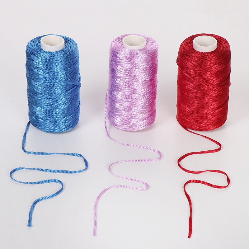 (Free Needle) 3mm Rolled Crochet Flat Polyp Nylon Premium Shiny Yarn ...