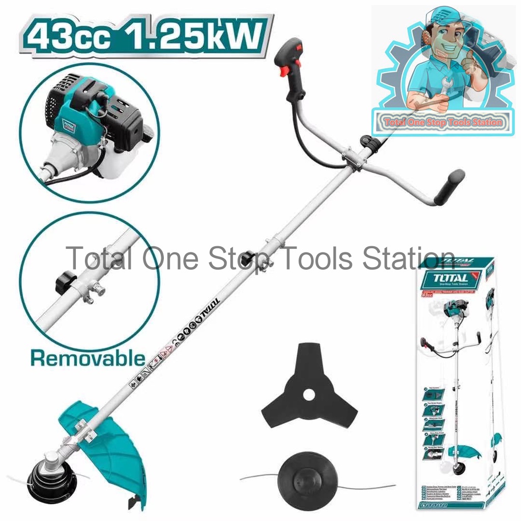TOTAL Gasoline grass trimmer and bush cutter 42.7cc Premium Industrial ...