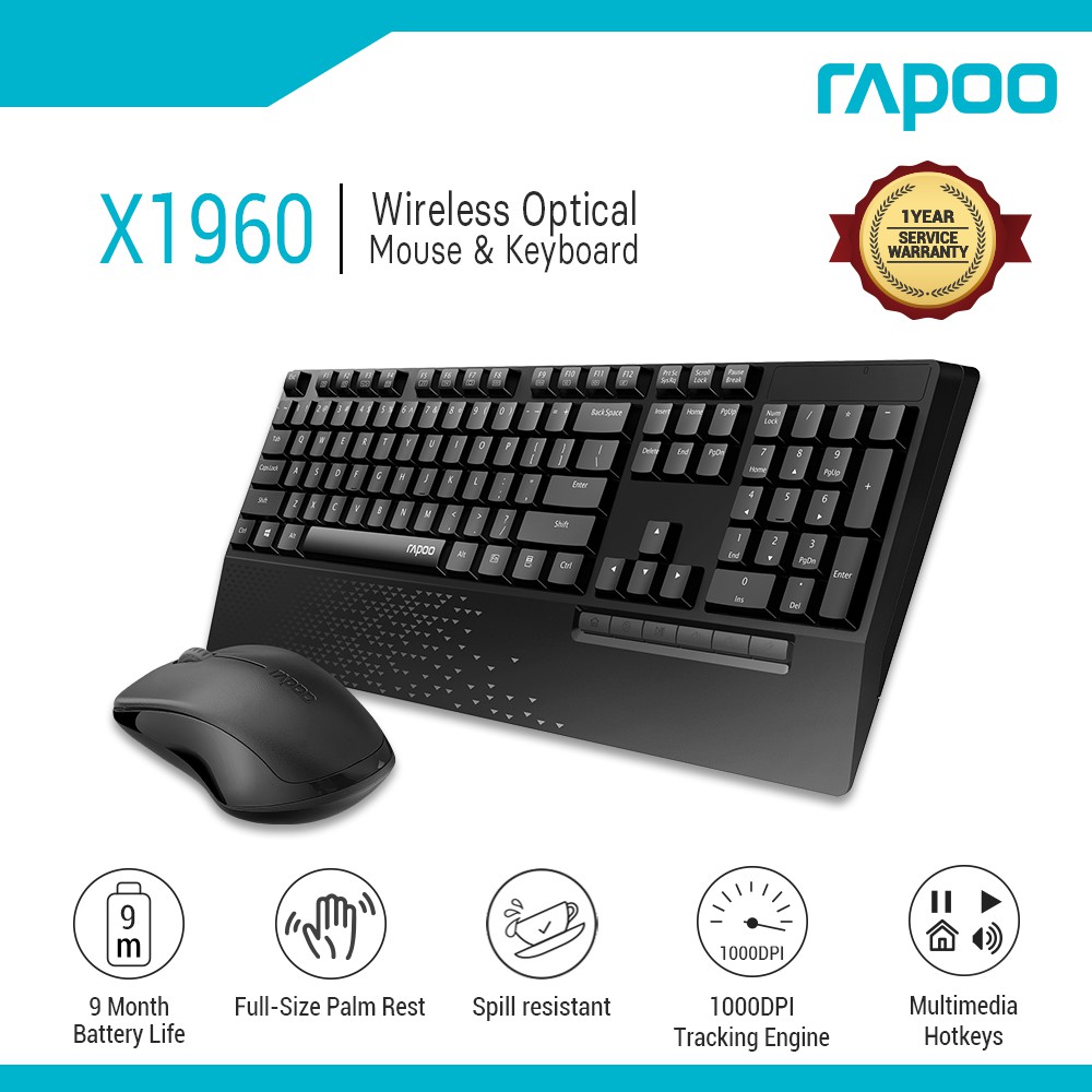 Rapoo X1960 Wireless Optical Keyboard and Mouse Set1000DPI (Black ...