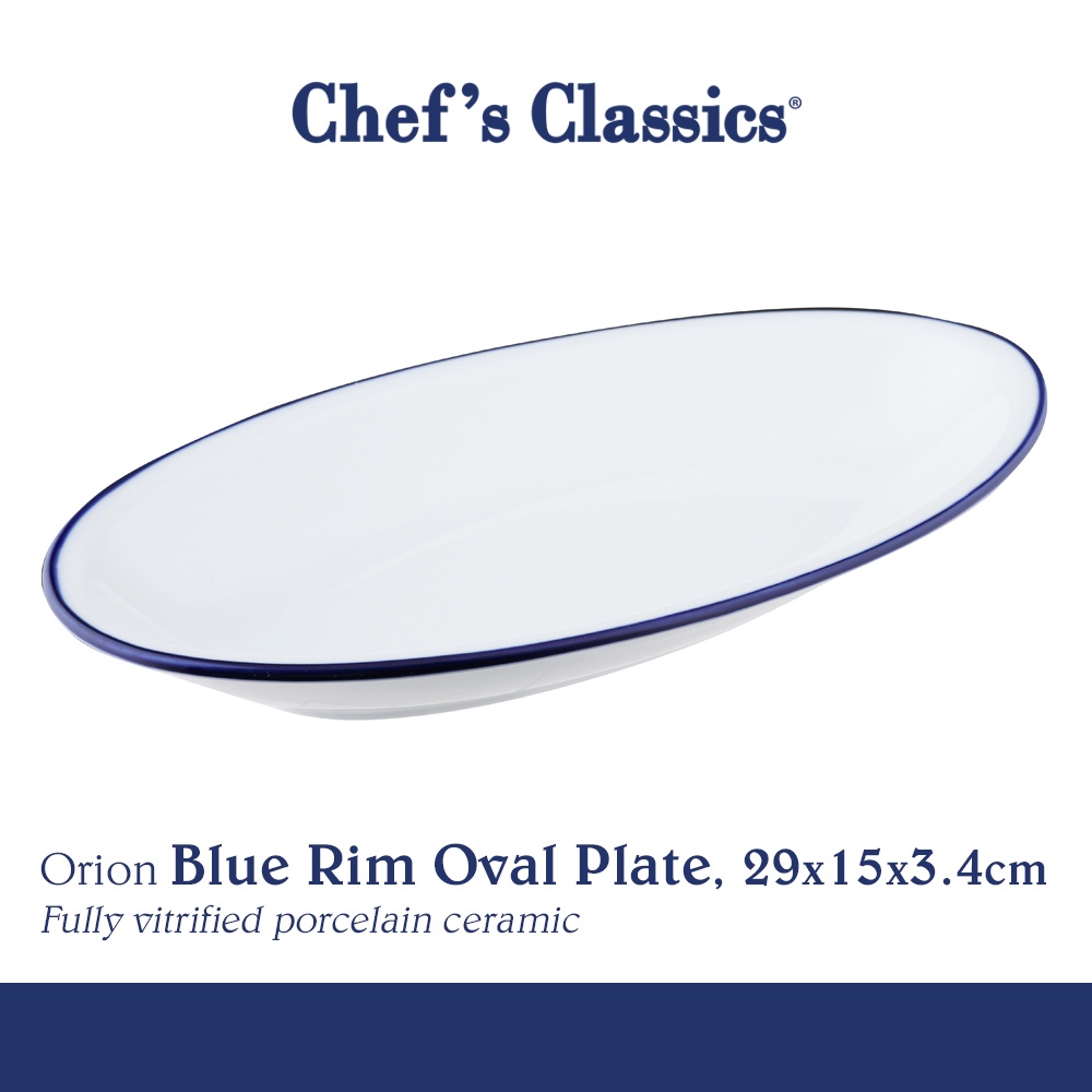 Chef's Classics Orion Ceramic Blue Rim Oval Plate, 29x15x3.4cm | Shopee ...