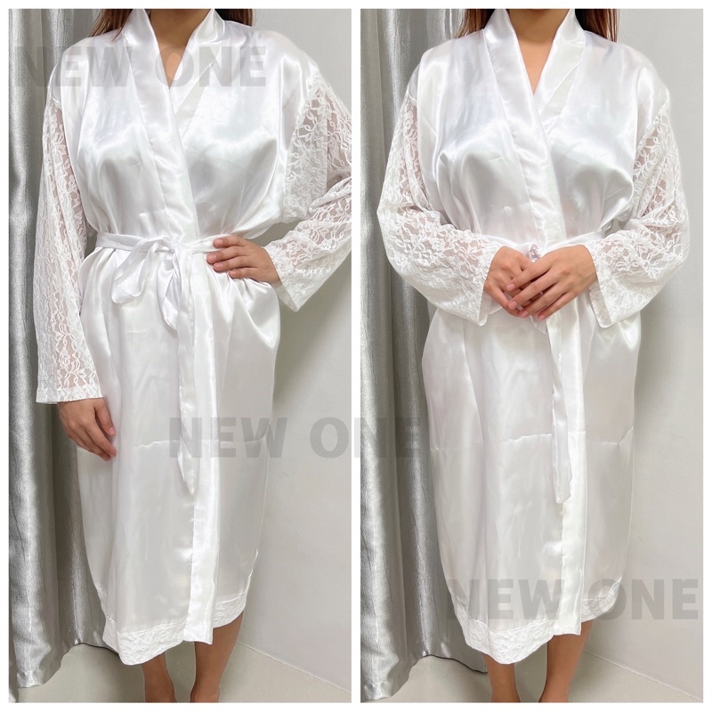 𝙉𝙀𝙒𝙊𝙉𝙀 𝙎𝙩𝙪𝙙𝙞𝙤 ® Silk Satin Robe Lace Sleeve Long No inner | Shopee ...