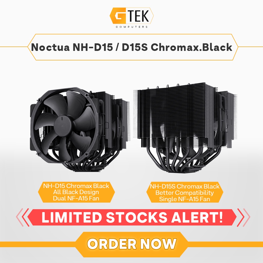 Noctua NH-D15 / D15S Chromax Black 6 Heatpipe Dual Tower CPU Cooler HSF w/ NF-A15 140mm PWM Fan ...